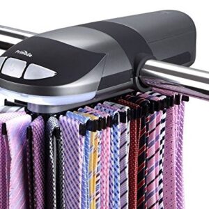 Primode Motorized Tie Rack Stores Up to 50 Ties– Closet Organizer, Holds & Displays Up to 50 Ties Or Belts, Rotation Operates with Batteries. Great Gift Idea for Fathers Day