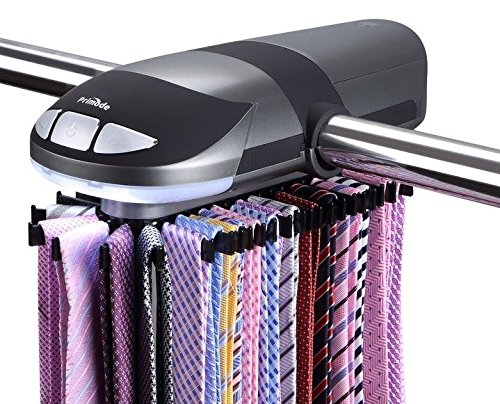 Primode Motorized Tie Rack Stores Up to 50 Ties– Closet Organizer, Holds & Displays Up to 50 Ties Or Belts, Rotation Operates with Batteries. Great Gift Idea for Fathers Day