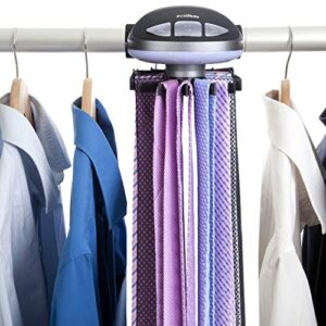 Primode Motorized Tie Rack Stores Up to 50 Ties– Closet Organizer, Holds & Displays Up to 50 Ties Or Belts, Rotation Operates with Batteries. Great Gift Idea for Fathers Day