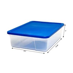 HOMZ Plastic Underbed Storage, with Lid, 28 Quart, Clear, Stackable, 8-Pack, Blue 3228CLBLDC.08