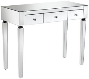 studio 55d thea modern industrial mirrored rectangular desk 39 1/2" x 18" with drawer silver faceted crystal knob for spaces living room bedroom bedside entryway home house balcony office