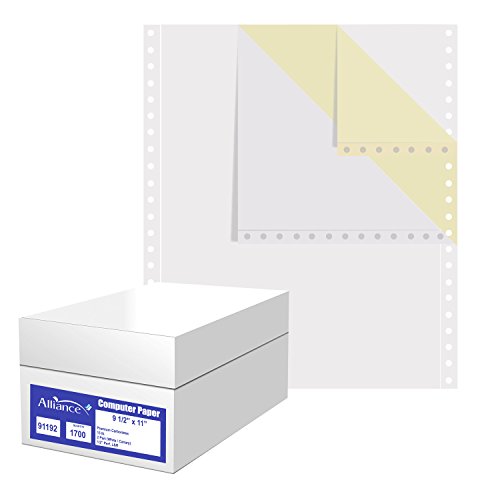 Alliance Continuous Carbonless Computer Paper 9.5 x 11, Blank Left and Right Perforated, 15 lb, 2-Part White/Canary (1,700 Sheets) - Made In The USA