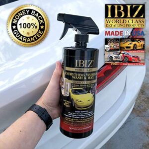 IBIZ Waterless Wash and Wax - 32oz Premium Carnauba Formula - Safe for All finishes - Rinse Free - Long Lasting Shine, Deep Gloss, and Advanced Protection.