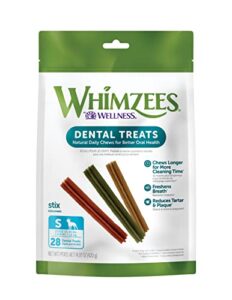 whimzees by wellness dental chews for dogs, natural, long lasting treats for cleaner teeth & fresher breath, grain free & hypoallergenic, 28 chews