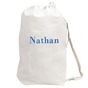 embroidered any name personalized laundry bag, drawstring closure, 19" x 27", laundry bag for dorms and travel, dirty laundry bag with strap, made of cotton