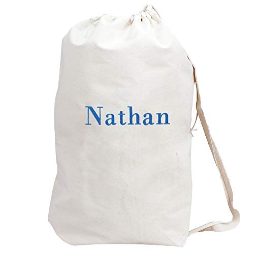 Embroidered Any Name Personalized Laundry Bag, Drawstring Closure, 19" x 27", Laundry Bag for Dorms and Travel, Dirty Laundry Bag with Strap, Made of Cotton