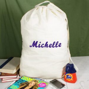 Embroidered Any Name Personalized Laundry Bag, Drawstring Closure, 19" x 27", Laundry Bag for Dorms and Travel, Dirty Laundry Bag with Strap, Made of Cotton