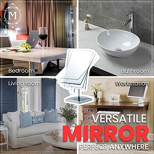 Large Tabletop Face Mirror with Stand - True No Magnification Single Sided Mirror for Retail Store Display Counter, Table Top Vanity & Bathroom Countertop - Frameless Rectangle 9.8" x 7"