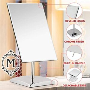 Large Tabletop Face Mirror with Stand - True No Magnification Single Sided Mirror for Retail Store Display Counter, Table Top Vanity & Bathroom Countertop - Frameless Rectangle 9.8" x 7"