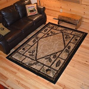 Rustic Lodge Wooded Pine Cone 8x10 Area Rug, 7'10x9'10