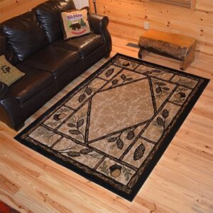 Rustic Lodge Wooded Pine Cone 8x10 Area Rug, 7'10x9'10