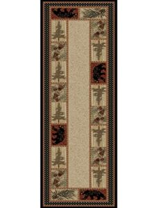 rustic lodge black bear 2x8 area rug, 2'3x7'7