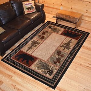 Rustic Lodge Black Bear 2x8 Area Rug, 2'3x7'7