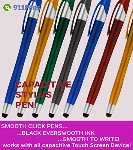 Personalized Writing Ink Ballpoint Novelty Pens, Custom Printed with Your Logo & Text"Click to Write - Click for Stylus Tip!" Works with Android, iPhone, iPads (Pack of 70 Pens - Green Barrels)