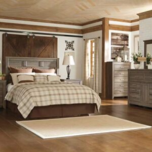 Signature Design by Ashley Juararo Rustic Panel Headboard ONLY, Queen, Weathered Brown