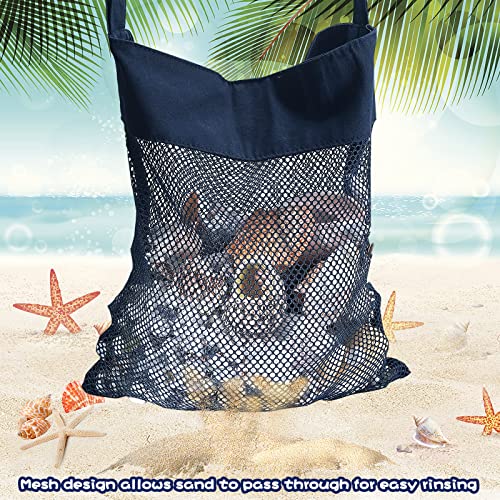 RIMOBUL Sand Away Beach Treasures Seashell Pocket Mesh Bags - Set of 2 (Large) (Navy Blue)