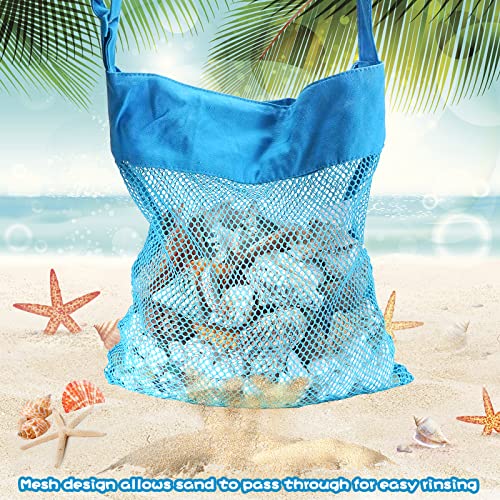 RIMOBUL Sand Away Beach Treasures Seashell Pocket Mesh Bags - Set of 2 (Large) (Baby Blue)