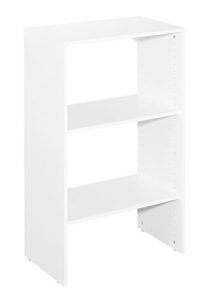 closetmaid suitesymphony wood shelf unit, 2 shelves, adjustable for storage, closet, clothes, shoes, décor, tv, books, pure white, 25" tower base