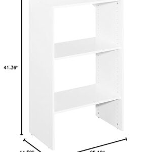 ClosetMaid SuiteSymphony Wood Shelf Unit, 2 Shelves, Adjustable For Storage, Closet, Clothes, Shoes, Décor, TV, Books, Pure White, 25" Tower Base