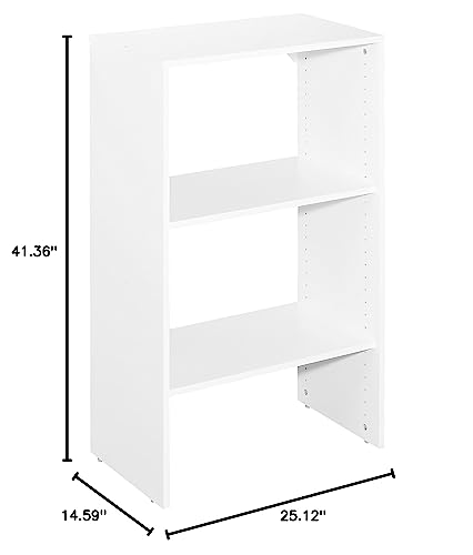 ClosetMaid SuiteSymphony Wood Shelf Unit, 2 Shelves, Adjustable For Storage, Closet, Clothes, Shoes, Décor, TV, Books, Pure White, 25" Tower Base