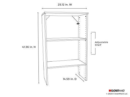 ClosetMaid SuiteSymphony Wood Shelf Unit, 2 Shelves, Adjustable For Storage, Closet, Clothes, Shoes, Décor, TV, Books, Pure White, 25" Tower Base