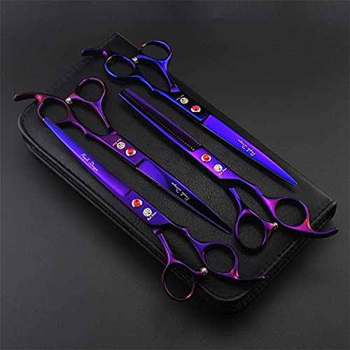 Purple Dragon Professional 7.0 inch 4PCS Pet Grooming Scissors Kit Japan Premium Steel Straight & Curved & Thinning Blade Dog Hair Cutting Shears Set with Case