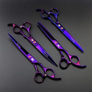 Purple Dragon Professional 7.0 inch 4PCS Pet Grooming Scissors Kit Japan Premium Steel Straight & Curved & Thinning Blade Dog Hair Cutting Shears Set with Case