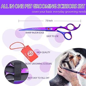 Purple Dragon Professional 7.0 inch 4PCS Pet Grooming Scissors Kit Japan Premium Steel Straight & Curved & Thinning Blade Dog Hair Cutting Shears Set with Case