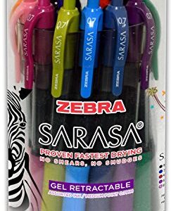 Zebra Pen Sarasa Dry X20 Retractable Gel Pen, Medium Point, 0.7mm, Assorted Fashion Color Ink, 18-Pack (Packaging May Vary)