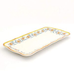 Euro Ceramica Duomo Collection Italian-Inspired 16.8" Rectuangular Ceramic Serving Tray with Organic Edges, Floral Design, Multicolor