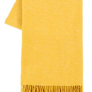 Solid Soft Yellow Throw Blanket with Fringe Tassel - 50" x 60", Light Yellow Throw Blanket, Mustard Yellow Throw for Couch and Bed, Autumn & Fall Patio Throw Blanket, Perfect for Outdoor and Indoor