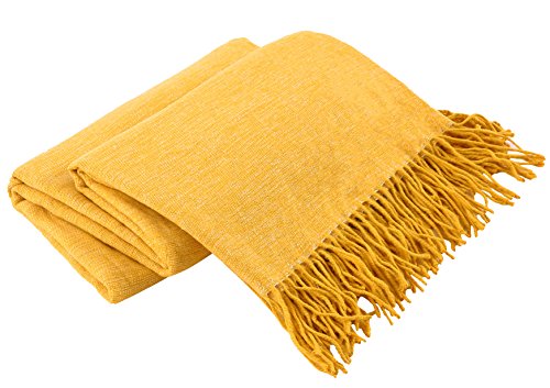 Solid Soft Yellow Throw Blanket with Fringe Tassel - 50" x 60", Light Yellow Throw Blanket, Mustard Yellow Throw for Couch and Bed, Autumn & Fall Patio Throw Blanket, Perfect for Outdoor and Indoor