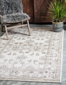 unique loom la jolla collection botanical, contemporary, traditional, rustic, border area rug, 5' 1" x 8' rectangle, ivory/beige