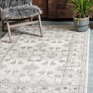 Unique Loom La Jolla Collection Botanical, Contemporary, Traditional, Rustic, Border Area Rug, 5' 1" x 8' Rectangle, Ivory/Beige