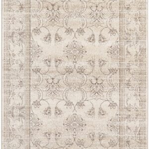 Unique Loom La Jolla Collection Botanical, Contemporary, Traditional, Rustic, Border Area Rug, 5' 1" x 8' Rectangle, Ivory/Beige