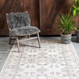 Unique Loom La Jolla Collection Botanical, Contemporary, Traditional, Rustic, Border Area Rug, 5' 1" x 8' Rectangle, Ivory/Beige