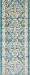 Unique Loom Oslo Collection Traditional Botanical Teal Runner Rug (3' x 13')