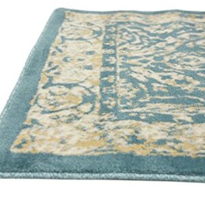 Unique Loom Oslo Collection Traditional Botanical Teal Runner Rug (3' x 13')