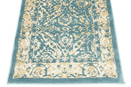 Unique Loom Oslo Collection Traditional Botanical Teal Runner Rug (3' x 13')