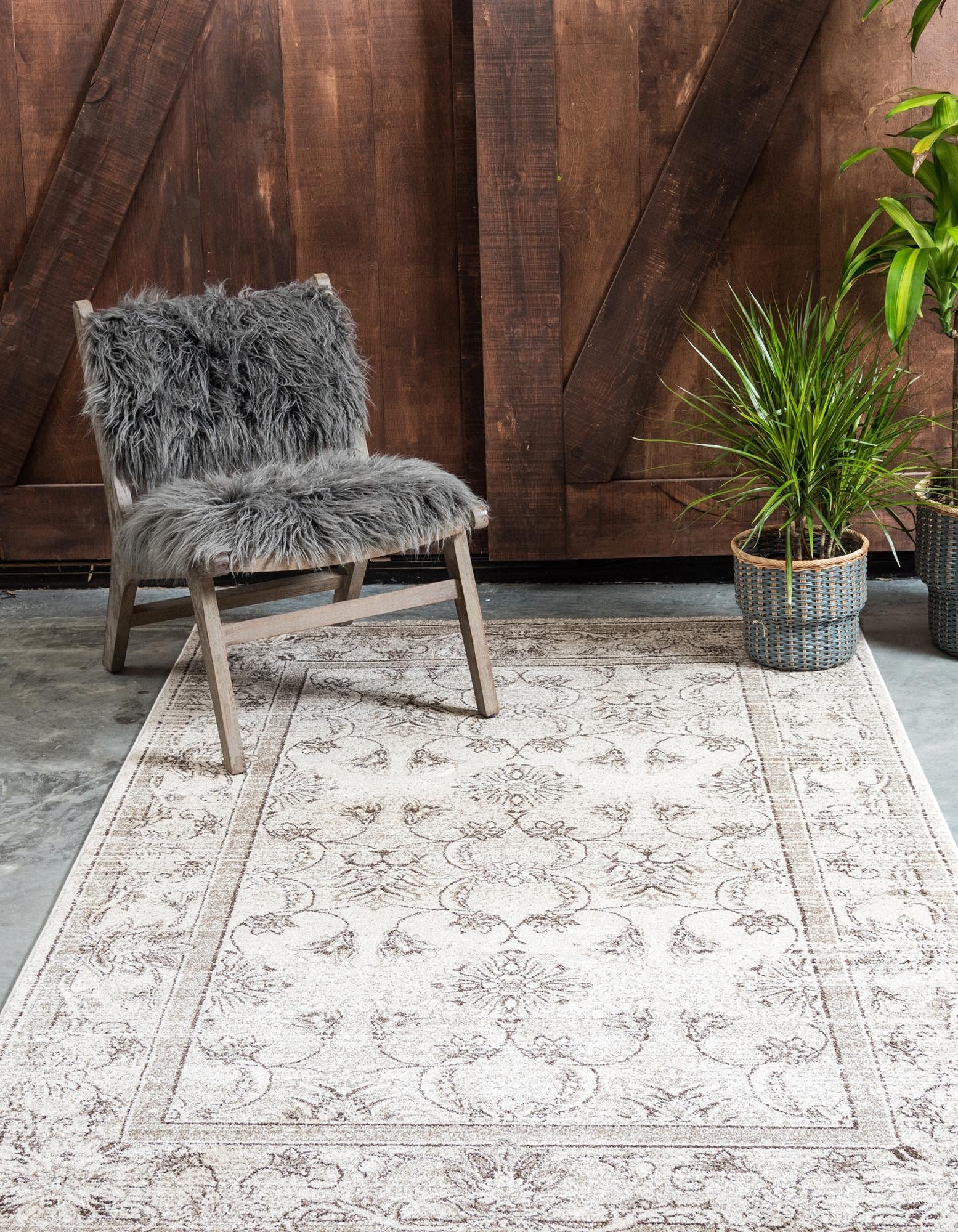 Unique Loom La Jolla Collection Botanical, Contemporary, Traditional, Rustic, Border Area Rug, 5' 1" x 8' Rectangle, Ivory/Beige