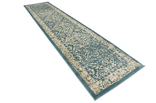 Unique Loom Oslo Collection Traditional Botanical Teal Runner Rug (3' x 13')