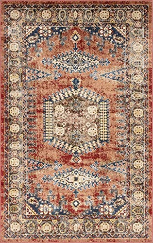 Unique Loom Utopia Collection Area Rug - Larissa (5' 1" x 8' Rectangle, Terracotta/ Blue)