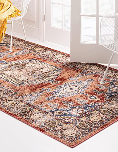 Unique Loom Utopia Collection Area Rug - Larissa (5' 1" x 8' Rectangle, Terracotta/ Blue)