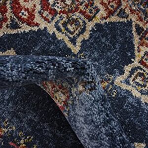 Unique Loom Utopia Collection Traditional Classic Vintage Inspired Area Rug with Warm Hues, 2' x 6' 1" Runner, Dark Blue/Beige