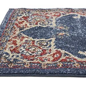 Unique Loom Utopia Collection Traditional Classic Vintage Inspired Area Rug with Warm Hues, 2' x 6' 1" Runner, Dark Blue/Beige