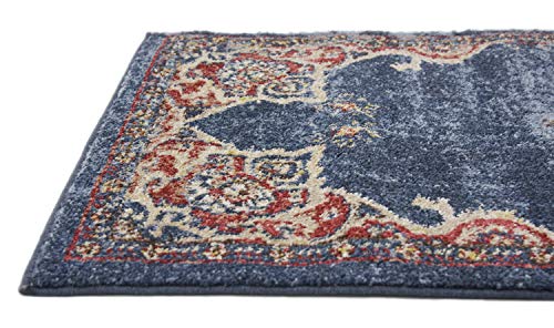 Unique Loom Utopia Collection Traditional Classic Vintage Inspired Area Rug with Warm Hues, 2' x 6' 1" Runner, Dark Blue/Beige