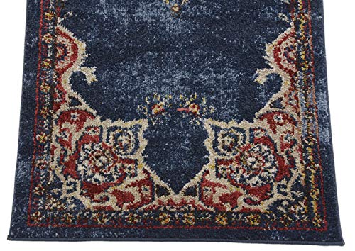 Unique Loom Utopia Collection Traditional Classic Vintage Inspired Area Rug with Warm Hues, 2' x 6' 1" Runner, Dark Blue/Beige