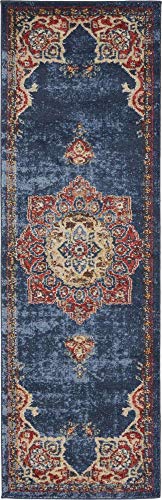 Unique Loom Utopia Collection Traditional Classic Vintage Inspired Area Rug with Warm Hues, 2' x 6' 1" Runner, Dark Blue/Beige