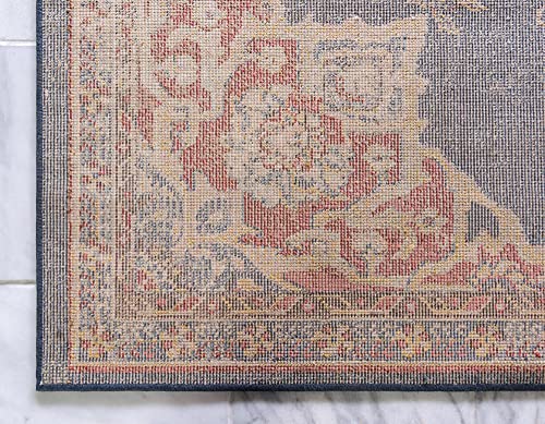 Unique Loom Utopia Collection Traditional Classic Vintage Inspired Area Rug with Warm Hues, 2' x 6' 1" Runner, Dark Blue/Beige