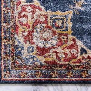 Unique Loom Utopia Collection Traditional Classic Vintage Inspired Area Rug with Warm Hues, 2' x 6' 1" Runner, Dark Blue/Beige